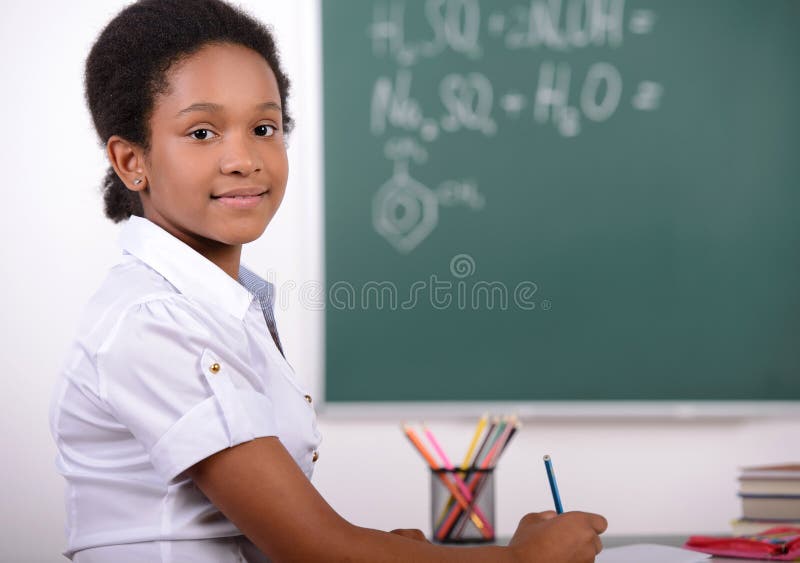 Happy Girl Doing Math Blackboard Class Stock Photos - Free & Royalty ...