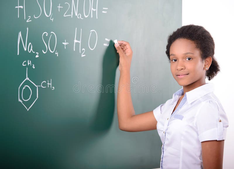 Happy Girl Doing Math Blackboard Class Stock Photos - Free & Royalty ...