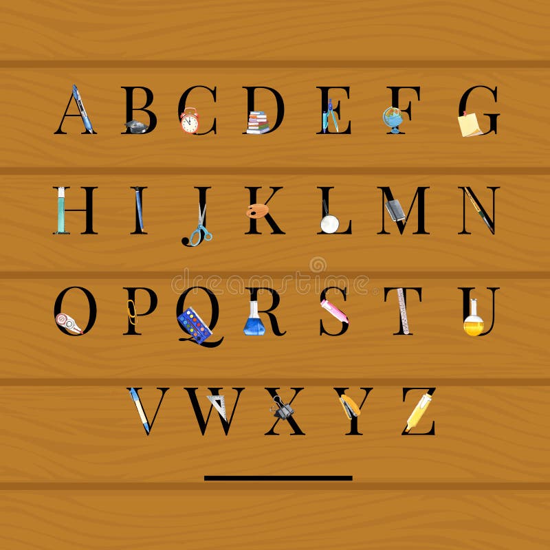 School Alphabet Design with Notebook, Pencil Watercolor Illustration ...