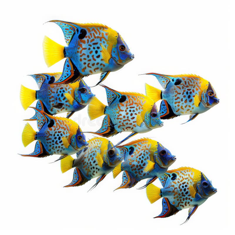 A School of Angelfish with Striking Patterns and Colors, Isolated on ...