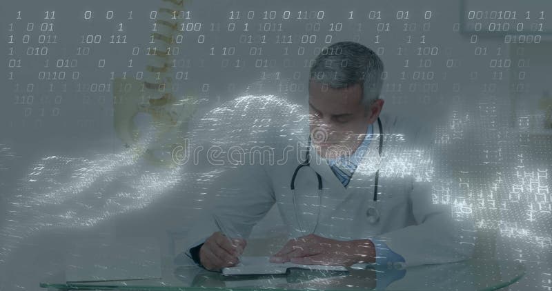 In School, Animation Overlay Showing Digital Data while Doctor Writing ...