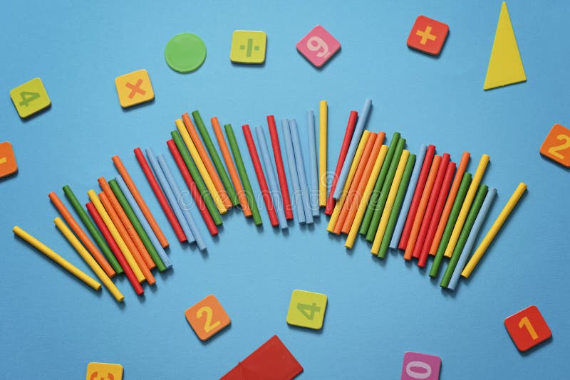 School Background - Numbers, Counting Sticks, Geometric Figures on Blue ...