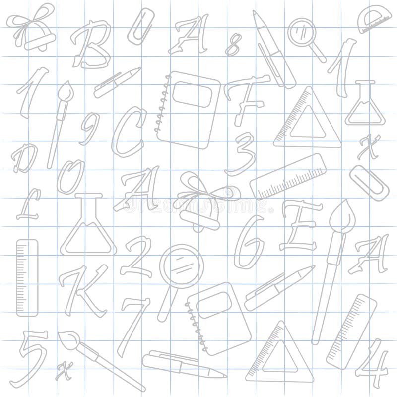 School Background, White Squared Paper with Painted Elements - Vector ...