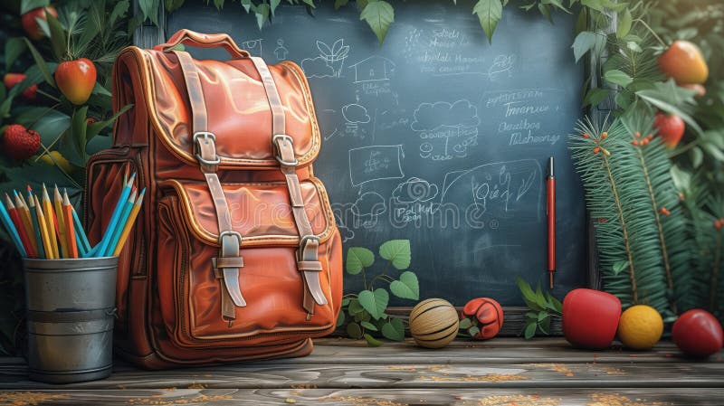 School Backpack and Colored Pencils Stock Illustration - Illustration ...