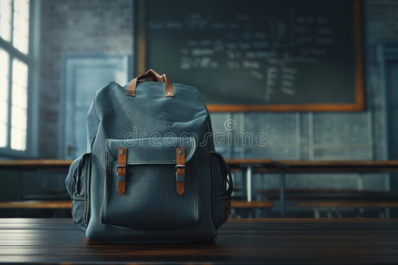 203 School Backpack Desk Empty Classroom Background Blackboard Stock ...