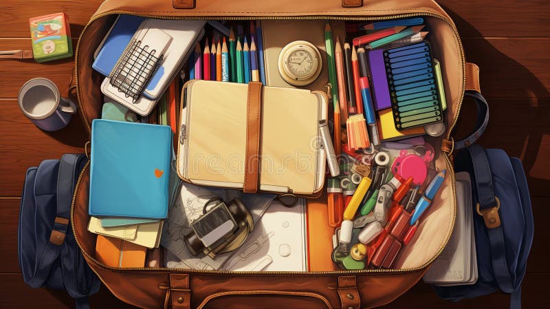 School Backpack on a Desk Ready for Back To School Stock Illustration ...