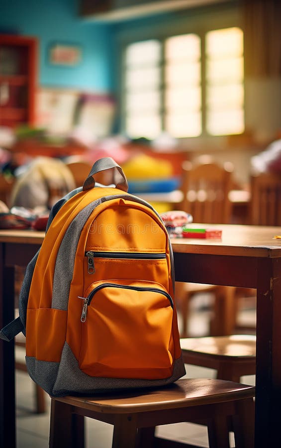 The School Backpack is on the School Desk in the Study Room Stock ...