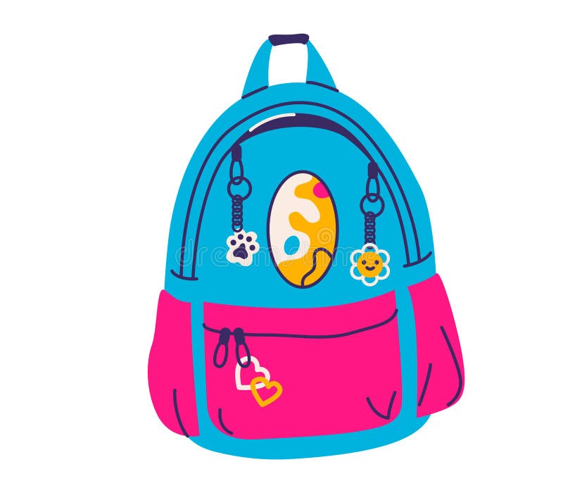 School Backpack with Keychains Vector Illustration, Children Bag ...