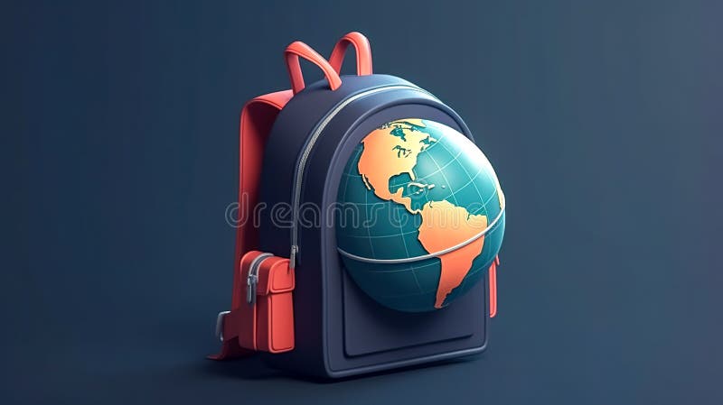 School Backpack with Map Print, Generative AI. Stock Illustration ...