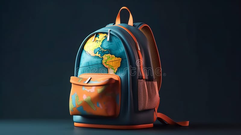School Backpack with Map Print, Generative AI. Stock Illustration ...