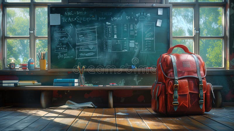 School Backpack Near the Blackboard Stock Illustration - Illustration ...