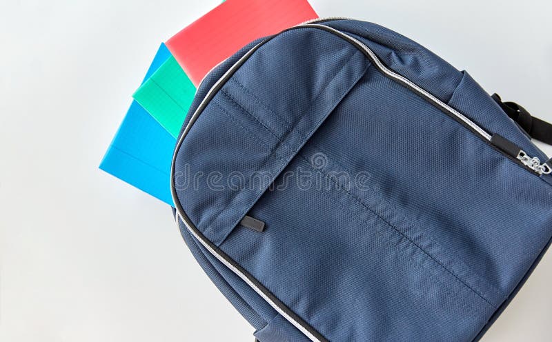 School Backpack with Notebooks on Table Stock Photo - Image of layout ...