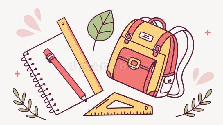 School Backpack, Open Notebook, and Writing Tools for Education, Vector ...