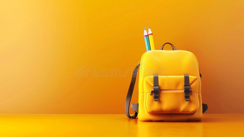 School Backpack with Stationery on Table in Classroom. Banner for ...