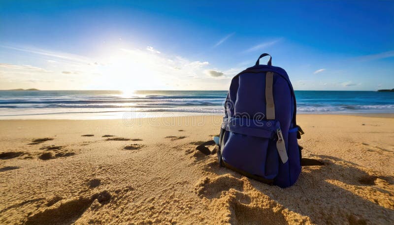 School Backpack of Student in the Beach Sand Under the Sun Stock ...