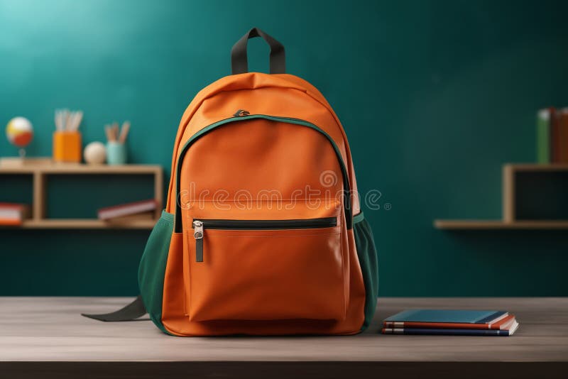 School Backpack on the Table in Classroom Stock Illustration ...