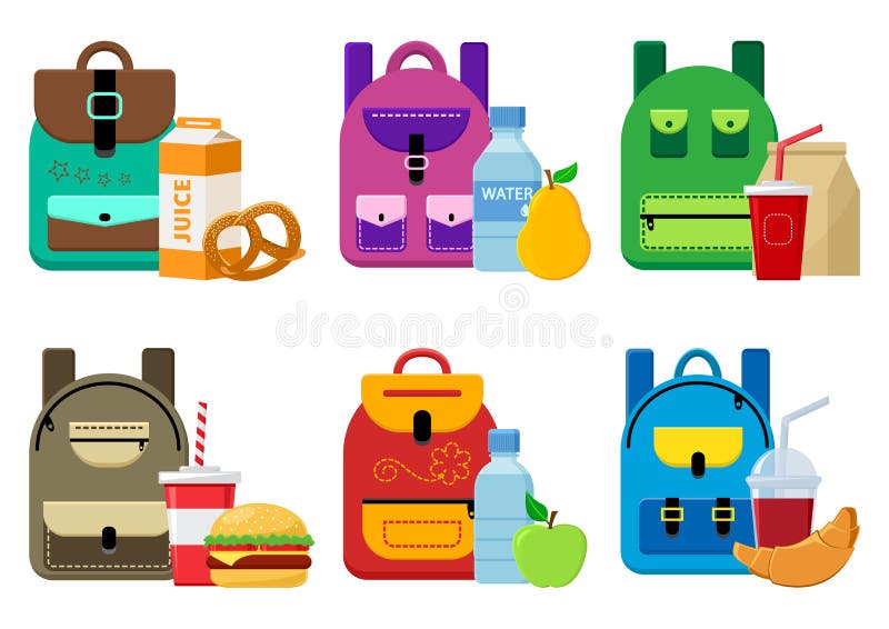 School Backpacks and Lunch Food. Vector Stock Illustration ...