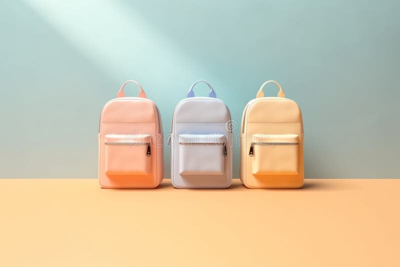 School Backpacks in Pastel Colors on a Pastel Background Stock ...