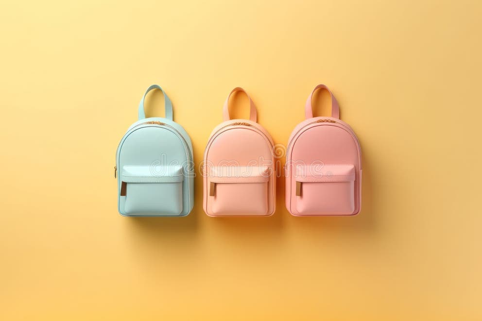 School Backpacks in Pastel Colors on a Pastel Background Stock ...