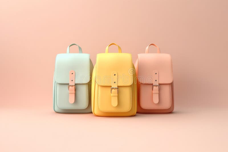 School Backpacks in Pastel Colors on a Pastel Background Stock ...