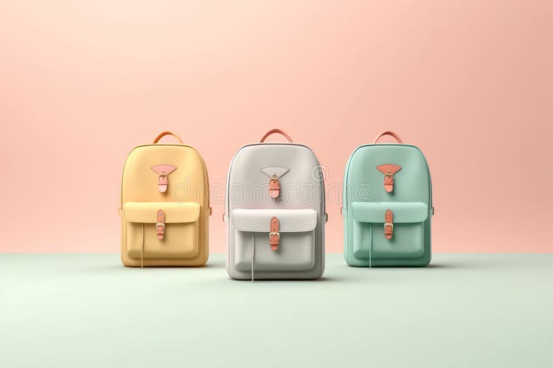 School Backpacks in Pastel Colors on a Pastel Background Stock ...