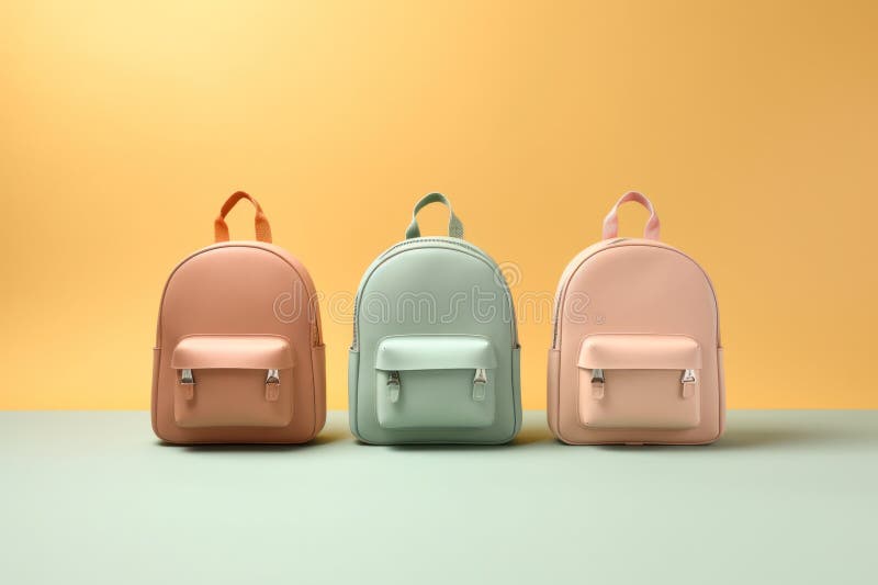 School Backpacks in Pastel Colors on a Pastel Background Stock ...