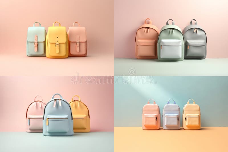 School Backpacks in Pastel Colors on a Pastel Background Stock ...
