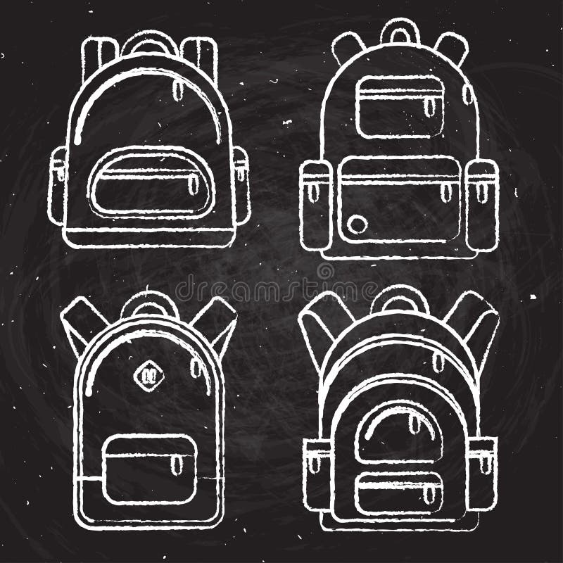 Vector Set of Chalk Sketch Backpacks Stock Vector - Illustration of ...