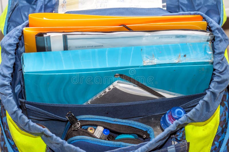 School Bag Filled with School Stuff Stock Photo - Image of children ...