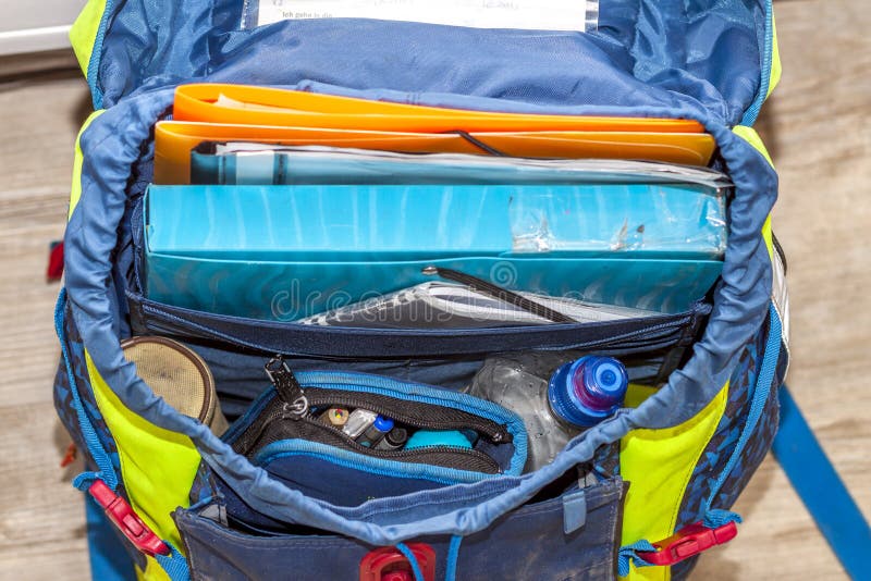 School Bag Filled with School Stuff Stock Photo - Image of paint ...