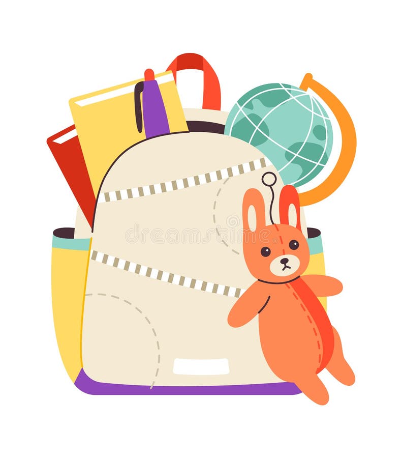 School Bag Flat Icon Backpack with Books and Teddy Rabbit Stock Vector ...
