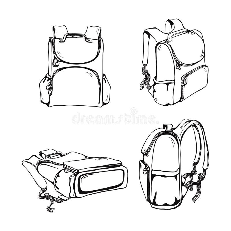 School Bag Set Different Views Outline Vector Sketches Isolated Stock ...