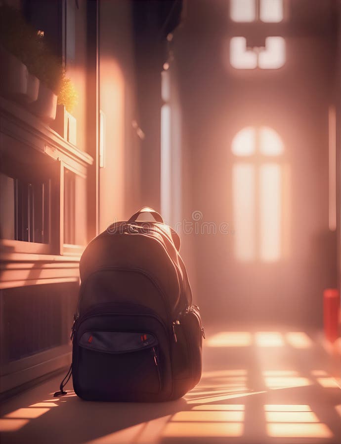 A School Bag Stand on the Floor of Empty School Hall Stock Illustration ...