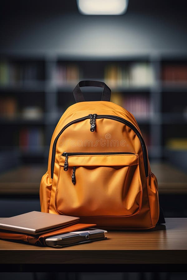 School Bag with School Supplies on the Students Desk. Stock ...