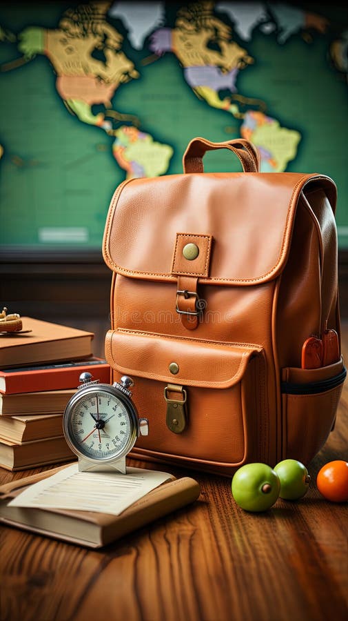 School Bag with School Supplies on the Students Desk. Stock ...