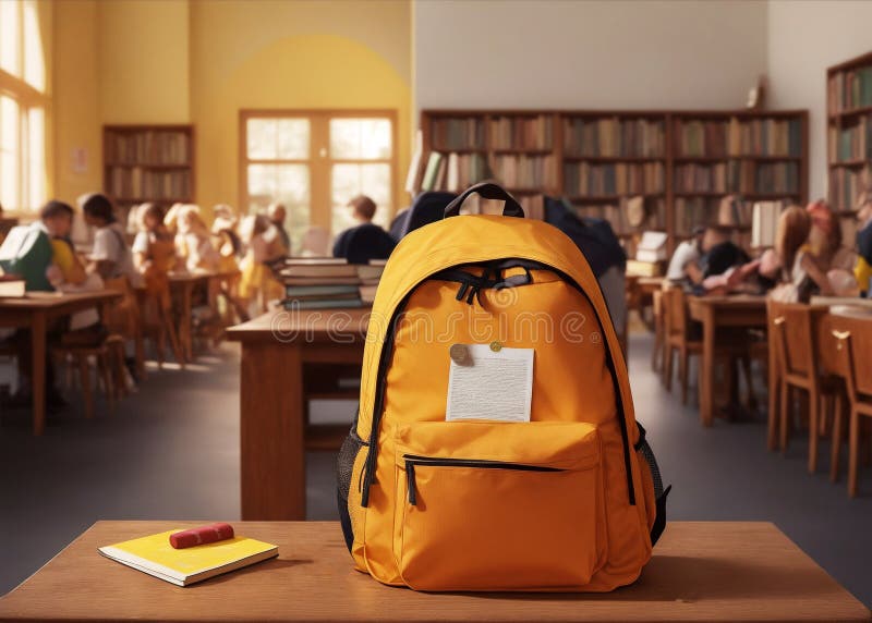Yellow School Bag in the Class Stock Illustration - Illustration of ...