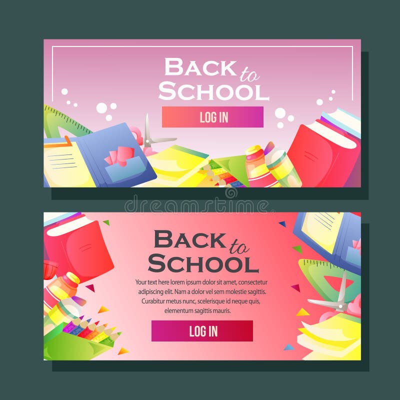School Banner Horizontal School Stationary Stock Vector - Illustration ...