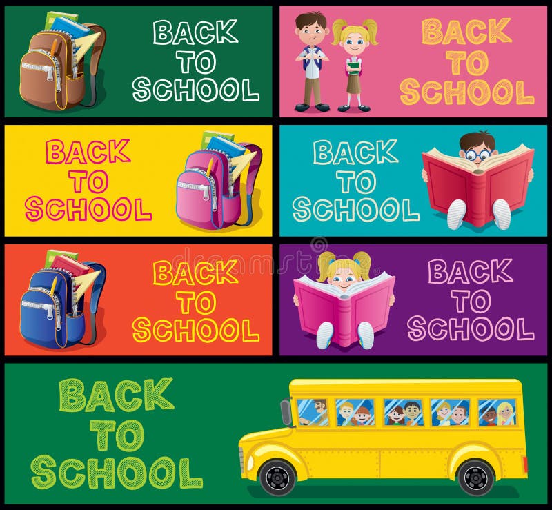School Banner Set Part 1 stock vector. Illustration of backpack - 75392829