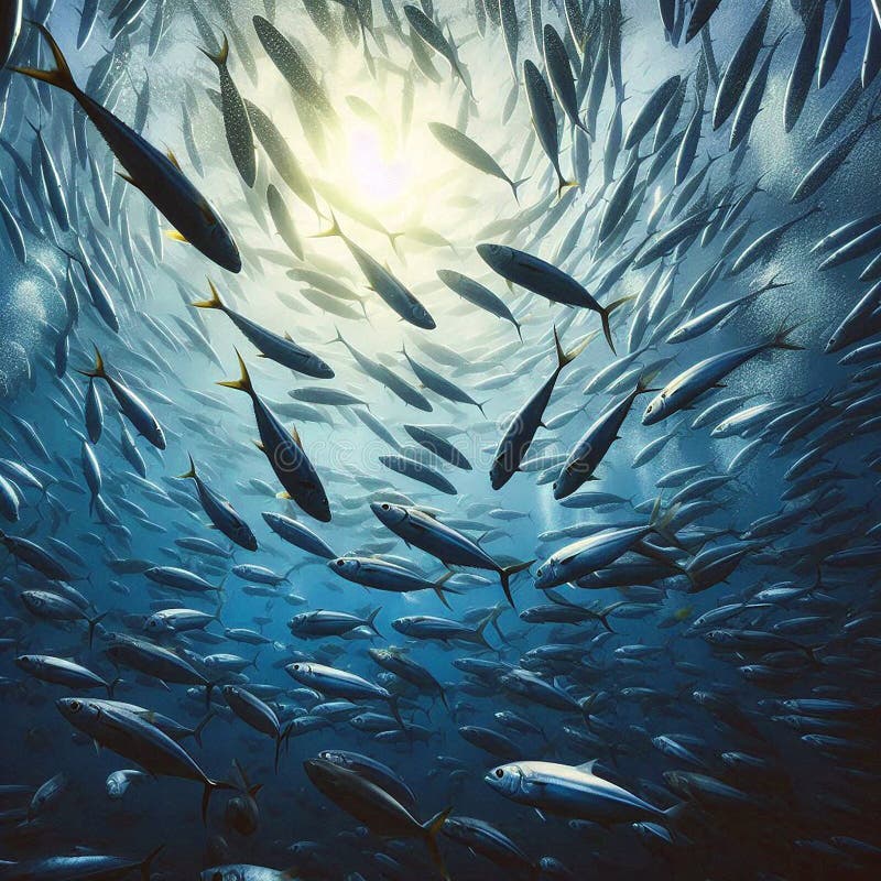 School of Barracuda Isolated Image with Blue. Stock Illustration ...