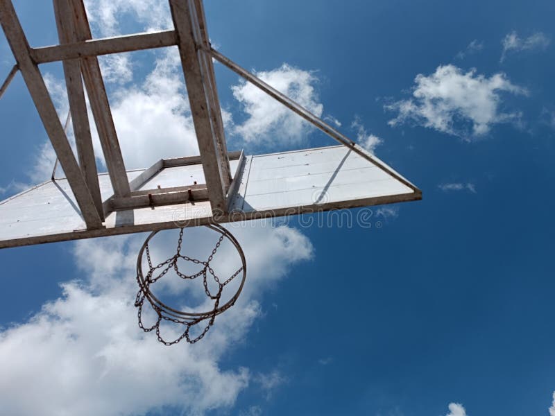The School Basketball Ring Under the Blue Sky Was 3 Meters High Stock ...