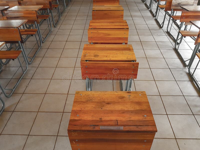 School benches in a row stock image. Image of tile, furniture - 179229139