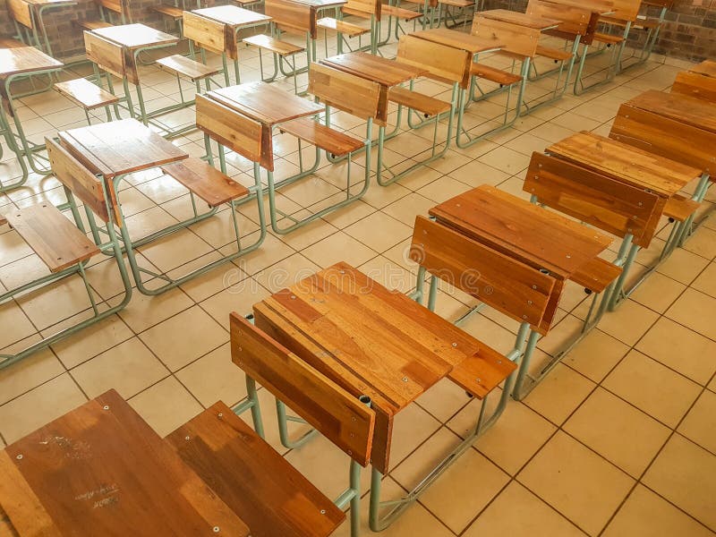 School benches in a row stock image. Image of tile, furniture - 179229139