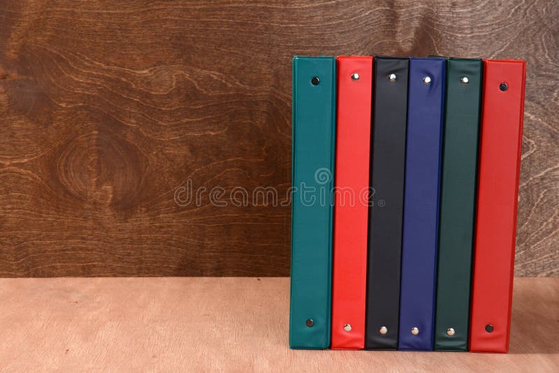 School Binders Book on Wood Stock Image - Image of library, binder ...