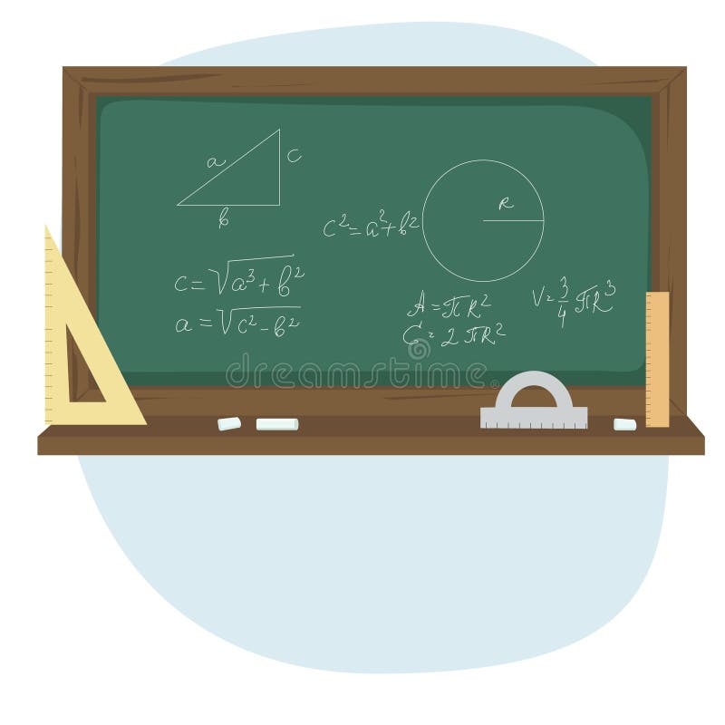 A School Blackboard with Written Formulas and Math Numbers. it`s Time ...