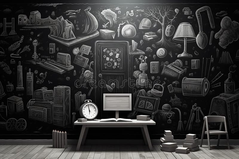 School Board with Drawings and Stationery Stock Illustration ...