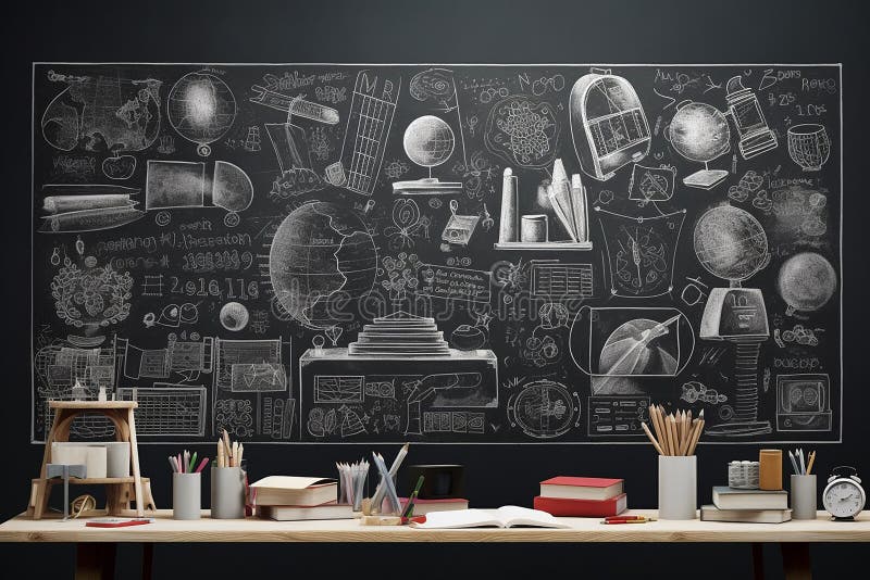 School Board with Drawings and Stationery Stock Illustration ...