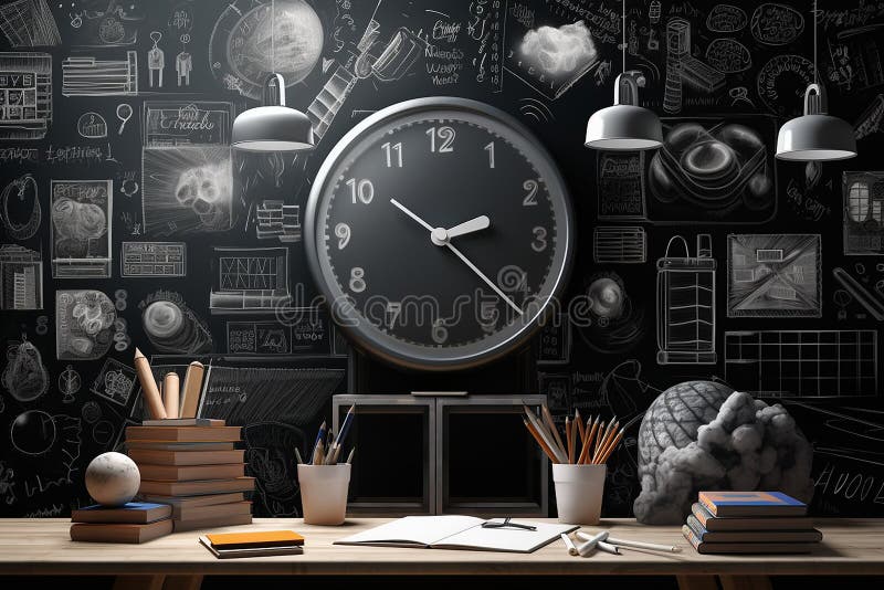 School Board with Drawings and Stationery Stock Illustration ...