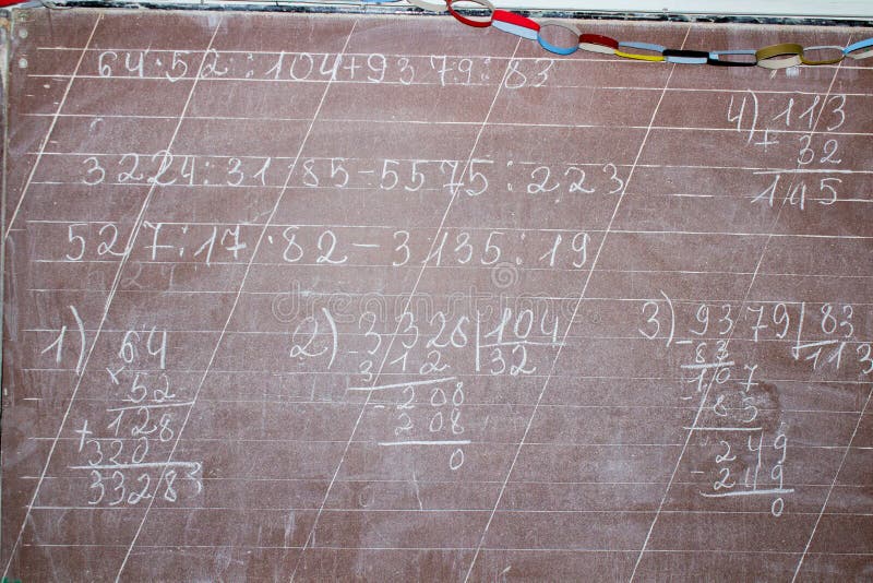 School Board with Examples,math Lesson on Blackboard in Classroom Stock ...