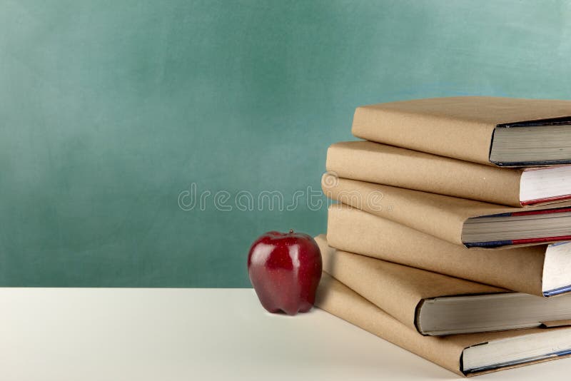School Books, Apple and Blackboard Stock Image - Image of apple ...