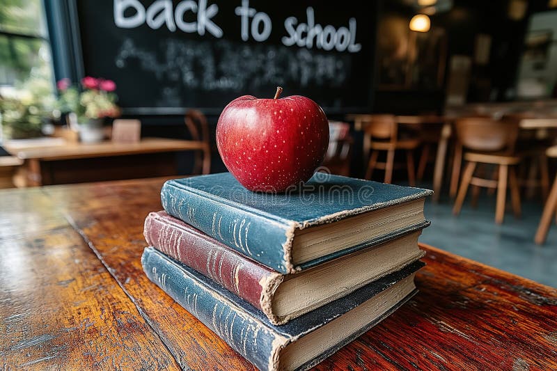 School Books with Apple on Desk. Back To School Stock Photo - Image of ...